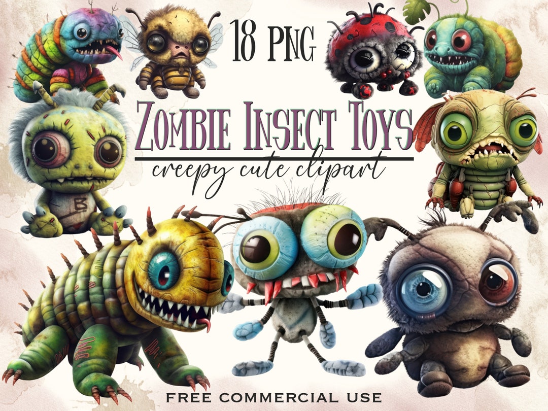 Zombie Insects Toy Clipart, Funny Halloween Plush Zombies Bugs Horror ...