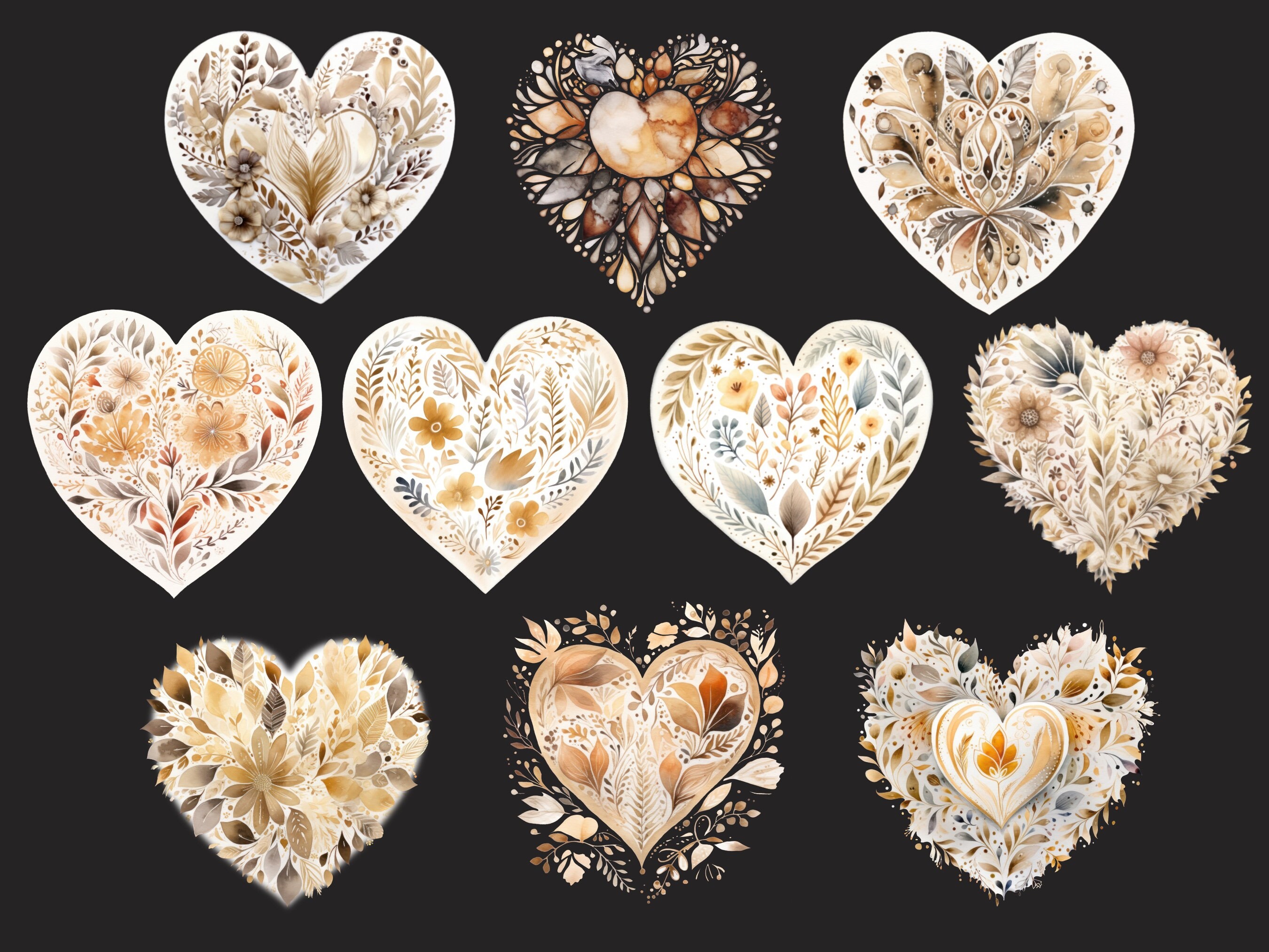 Neutral Boho Hearts Clipart, Valentine Heart Png, Valentines Day Png ...