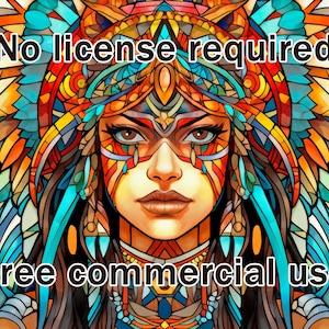 Stained Glass Aztec Shaman Clipart, Native Woman Graphics Artwork ...