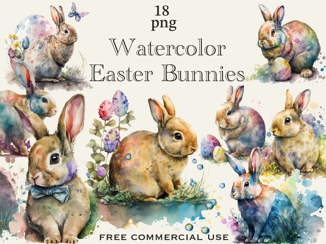 Watercolor Easter Bunny Png, Spring Clipart, Watercolor Clipart, Easter ...