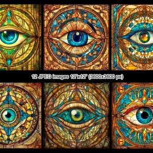 Stained Glass Eye Ornament Clipart, Victorian Painted Eye Design Tiles ...