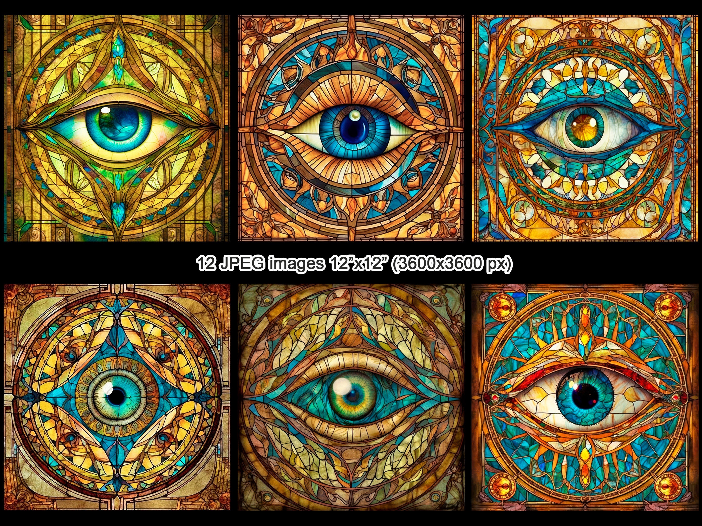 Stained Glass Eye Ornament Clipart, Victorian Painted Eye Design Tiles ...