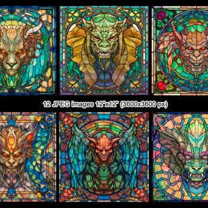 Gargoyles Stained Glass Clipart, Digital Demon Art Bundle, Mythical ...