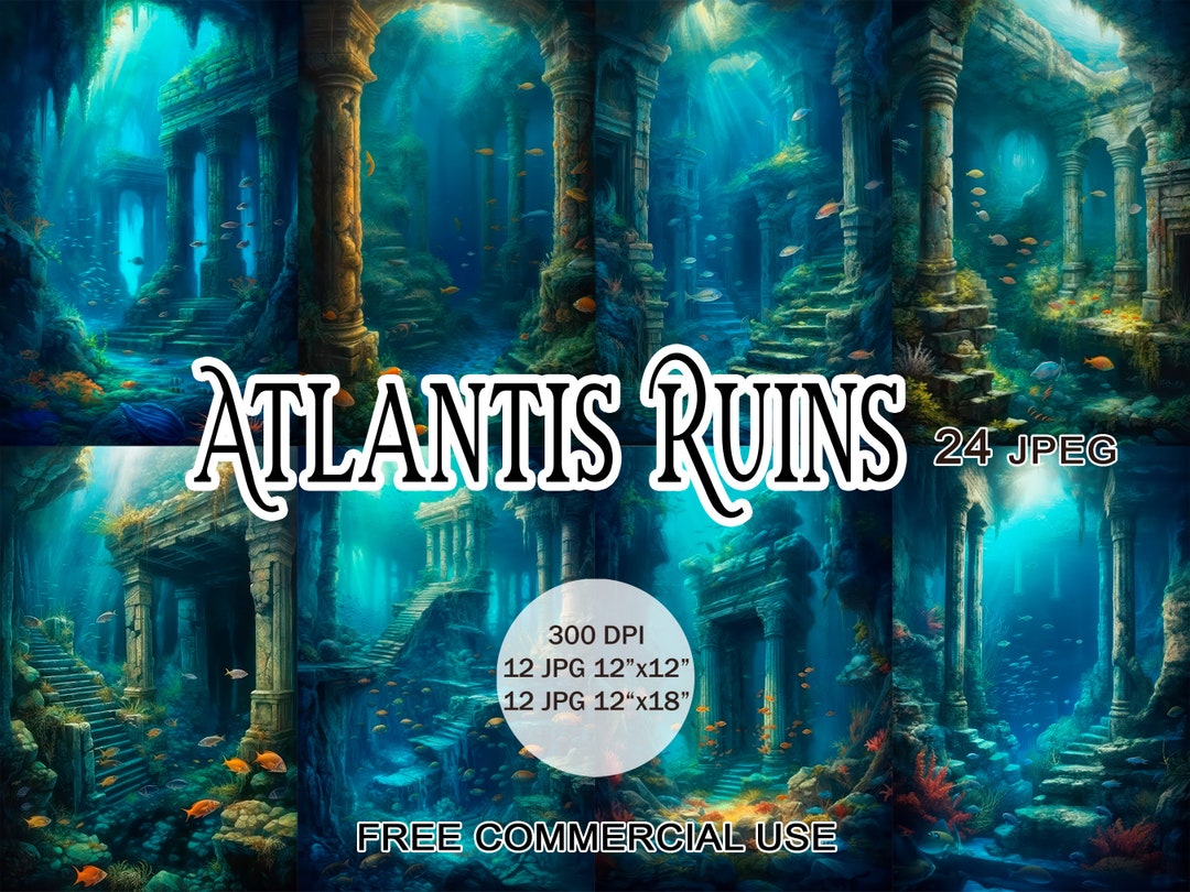 Atlantis Ruins Clipart, Fantasy Underwater Ancient Greek Flooded City ...