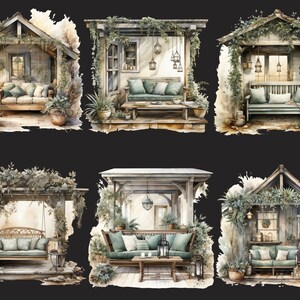 Boho Terrace PNG Bundle, Sage Green Watercolor Boho Clipart, Boho Home ...