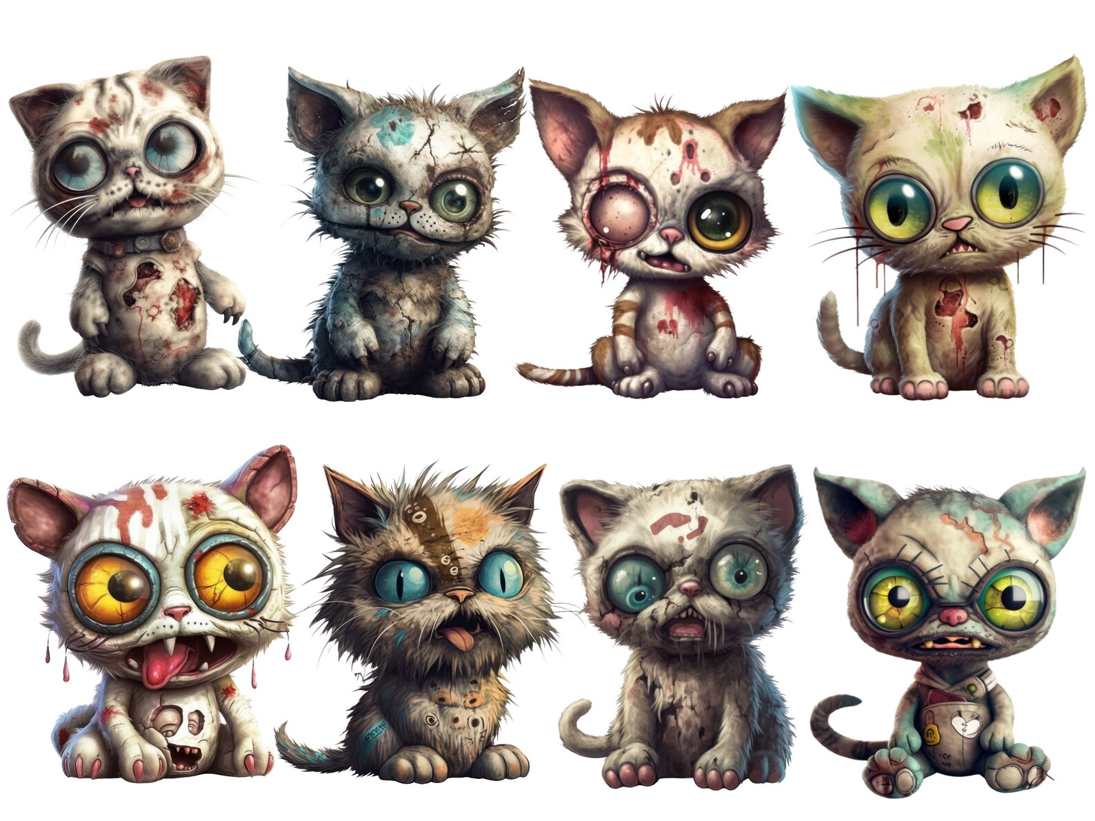 Zombie Cat Toy Clipart, Funny Halloween Plush Zombies Kitten Png Bundle ...