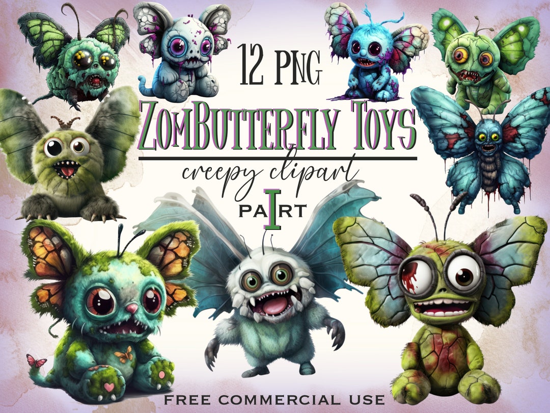 Zombie Butterfly Toy PNG Bundle, Creepy Cute Clipart, Weird Butterfly ...