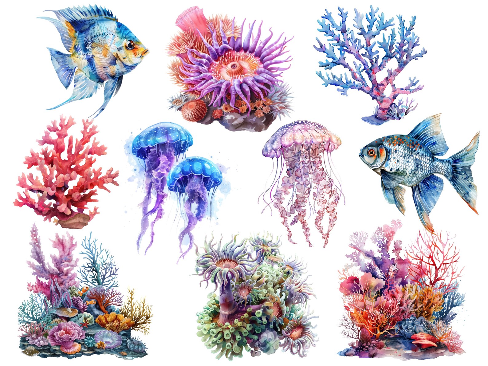 Underwater PNG Bundle, Watercolor Sea Animal Clipart, Under the Sea ...
