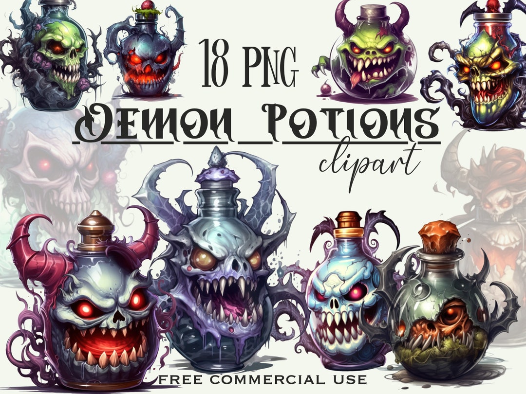 Demon Potion Clipart, Halloween Witch Bottles Digital Art, Witchcraft Bottle Png Bundle, Dark ...