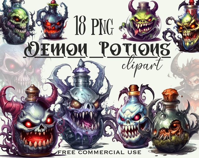 Demon Potion Clipart, Halloween Witch Bottles Digital Art, Witchcraft ...