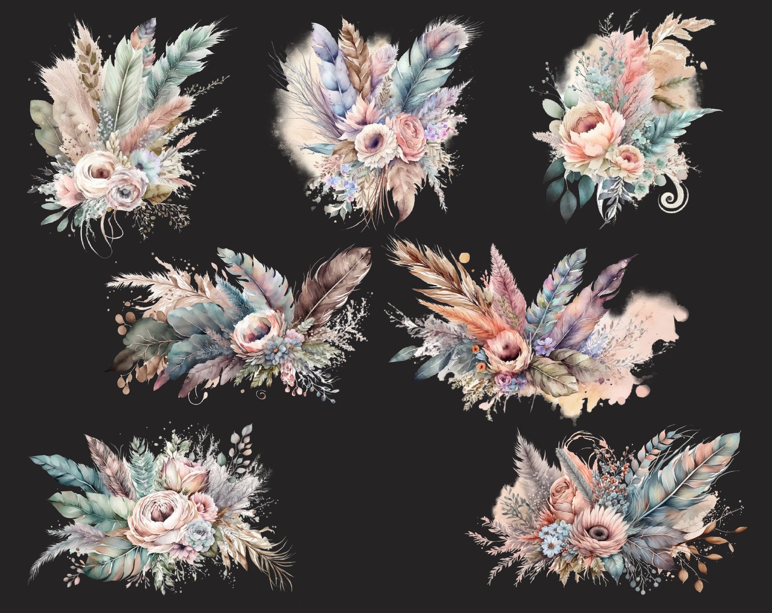 Boho Floral Clipart, Boho Wedding Decor, Fall Wedding Bouquet, Bridal ...