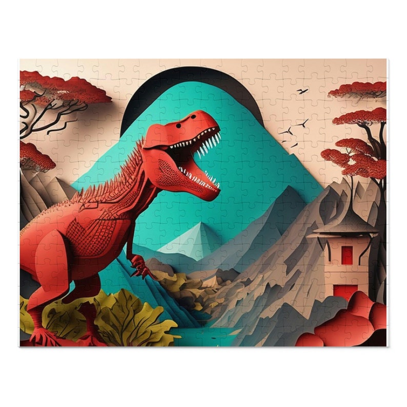 Prehistoric T-rex Dinosaur Paper Art Painting Jigsaw Puzzle (30, 110 ...