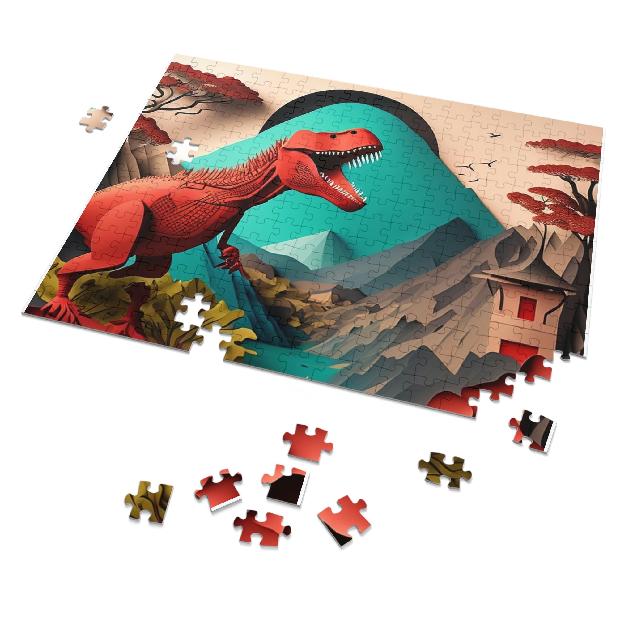 Prehistoric T-rex Dinosaur Paper Art Painting Jigsaw Puzzle 30, 110 ...