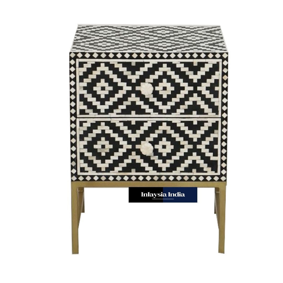 Handmade Wooden Bone Inlay Pattern Bedside/side - Etsy
