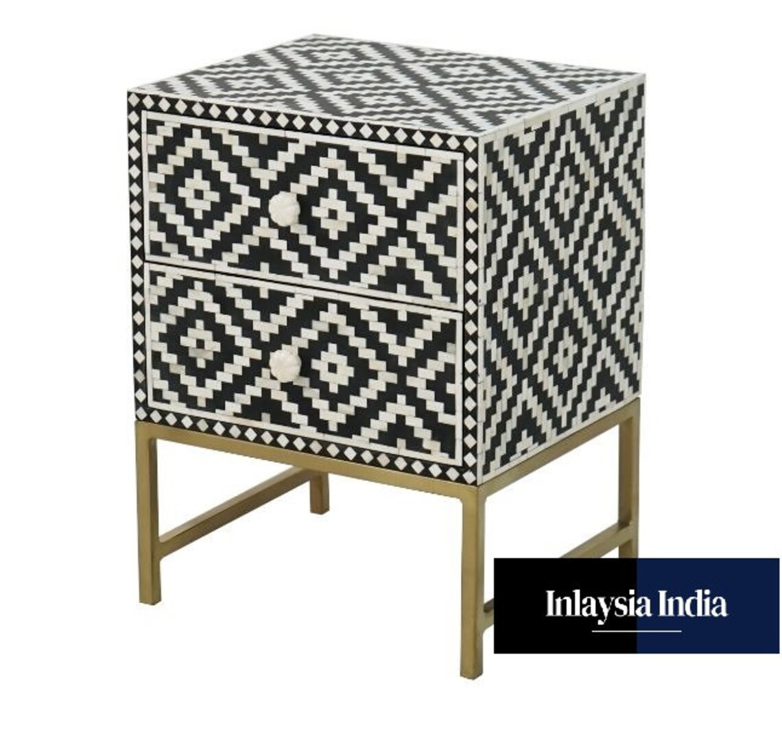 Handmade Wooden Bone Inlay Pattern Bedside/side - Etsy