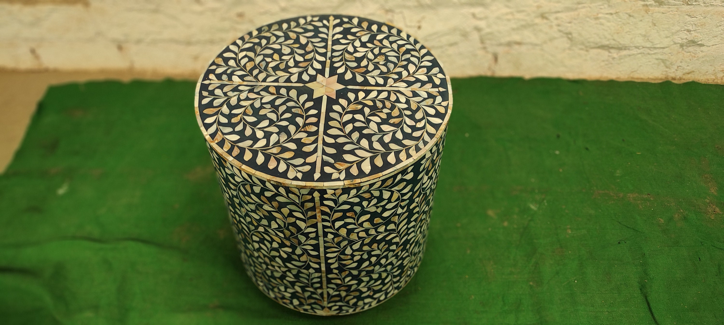 Handmade MOP Inlay Floral Design Hexagonal Stool/side Table/end Table ...