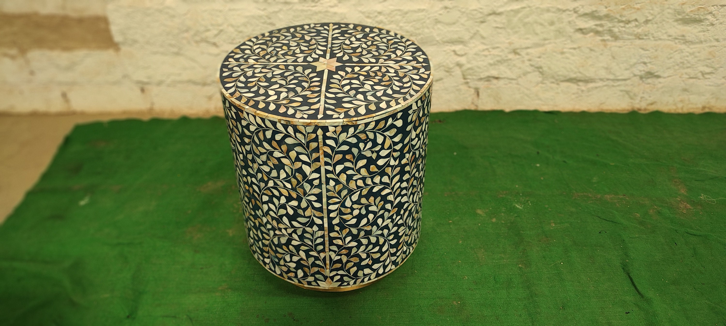 Handmade MOP Inlay Floral Design Hexagonal Stool/side Table/end Table ...