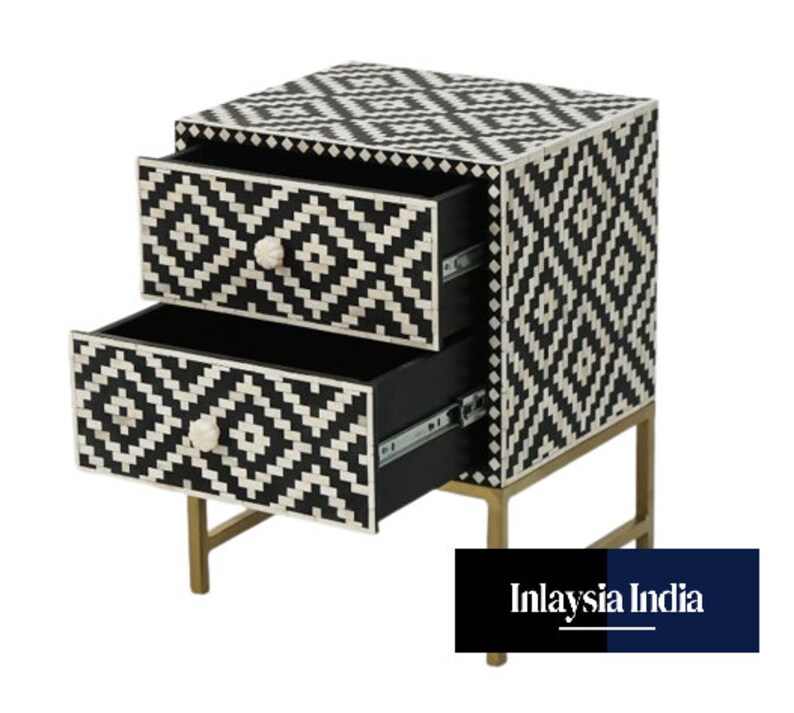 Handmade Wooden Bone Inlay Pattern Bedside/side - Etsy