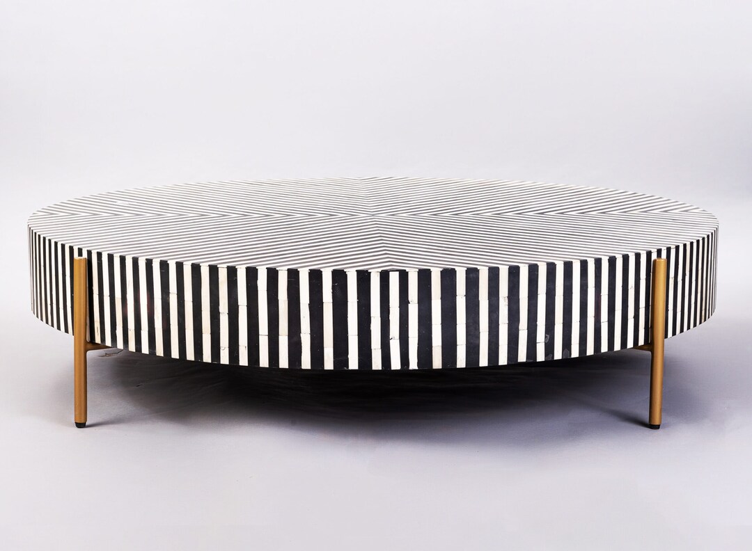 Handmade Bone Inlay Wooden Modern Striped Pattern Coffee & Tea Table ...