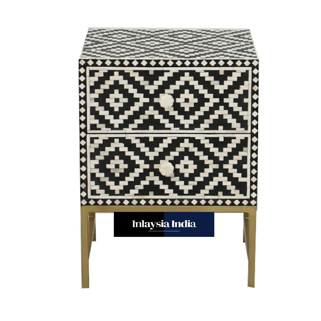 Handmade Wooden Bone Inlay Pattern Bedside/side - Etsy