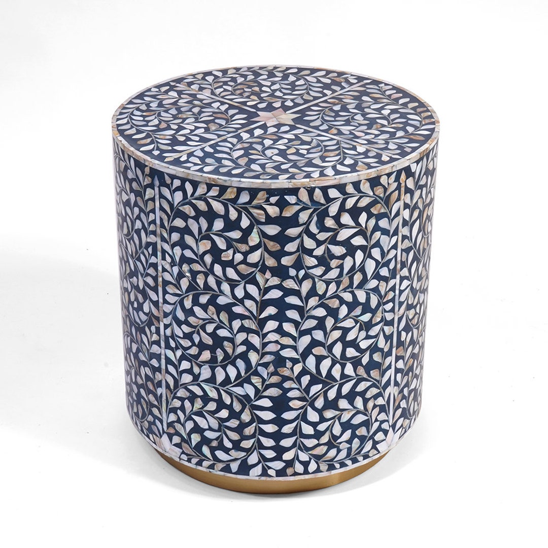 Handmade MOP Inlay Floral Design Hexagonal Stool/side Table/end Table ...