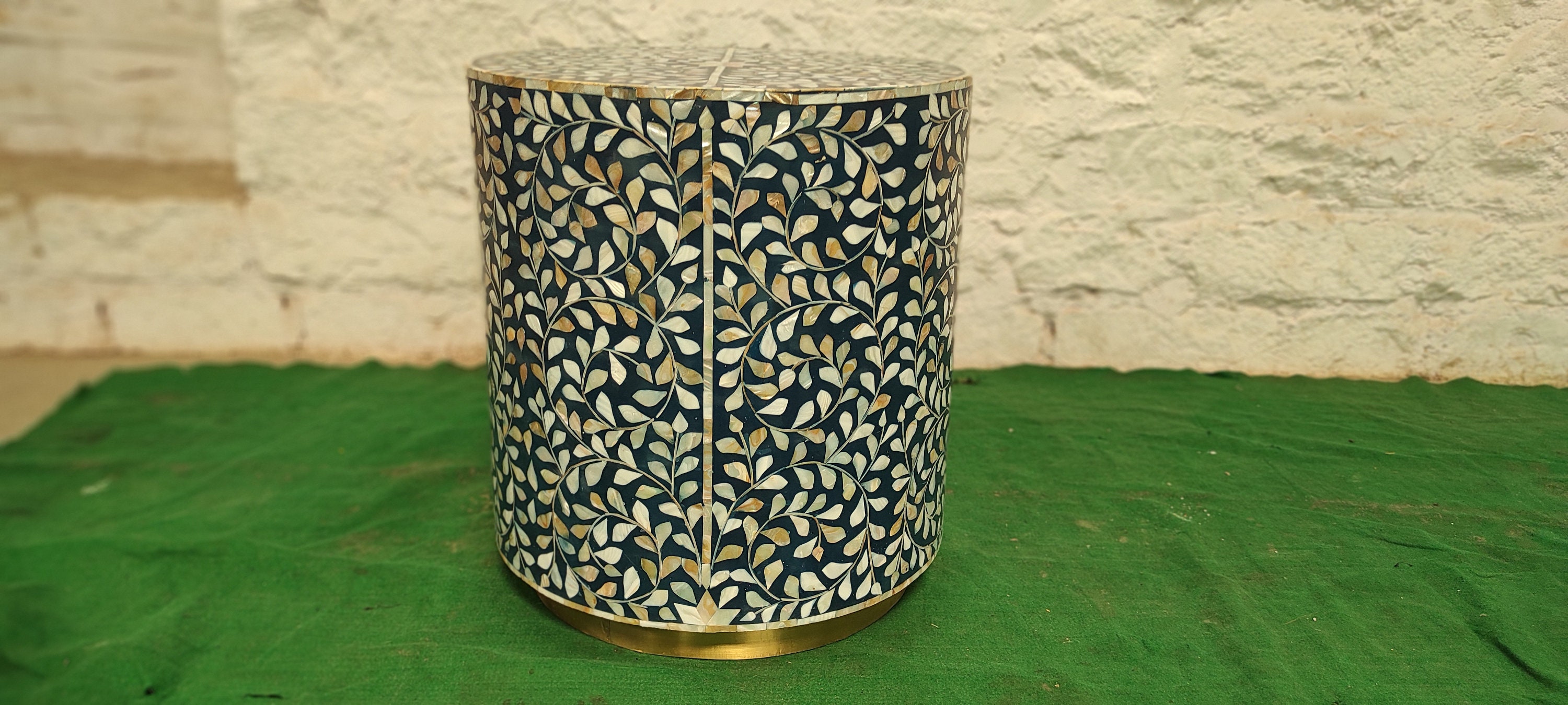 Handmade MOP Inlay Floral Design Hexagonal Stool/side Table/end Table ...