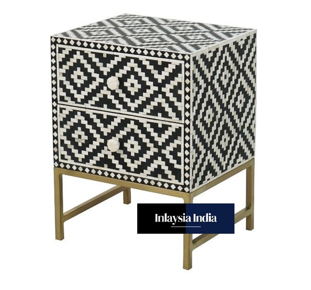 Handmade Wooden Bone Inlay Pattern Bedside/side - Etsy