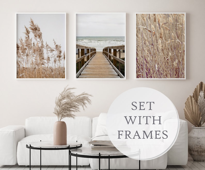 Framed Beach Photo Set of 3, Sea Waves Set of 3 Prints, Neutral Beach ...