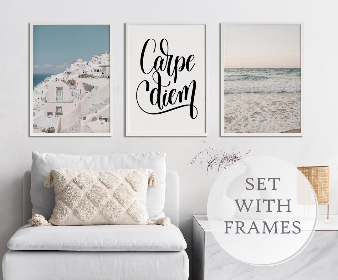 Carpe Diem Wall Art, Black and White Framed Wall Art, Ocean Set of 3 ...