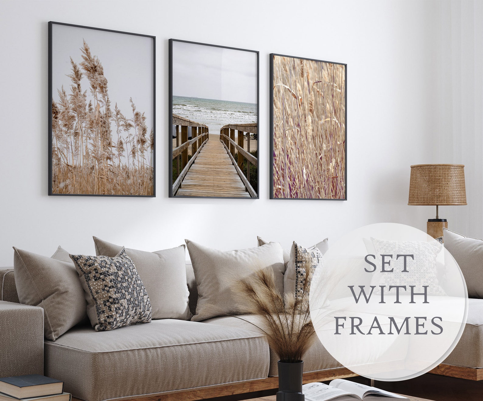Framed Beach Photo Set of 3, Sea Waves Set of 3 Prints, Neutral Beach ...