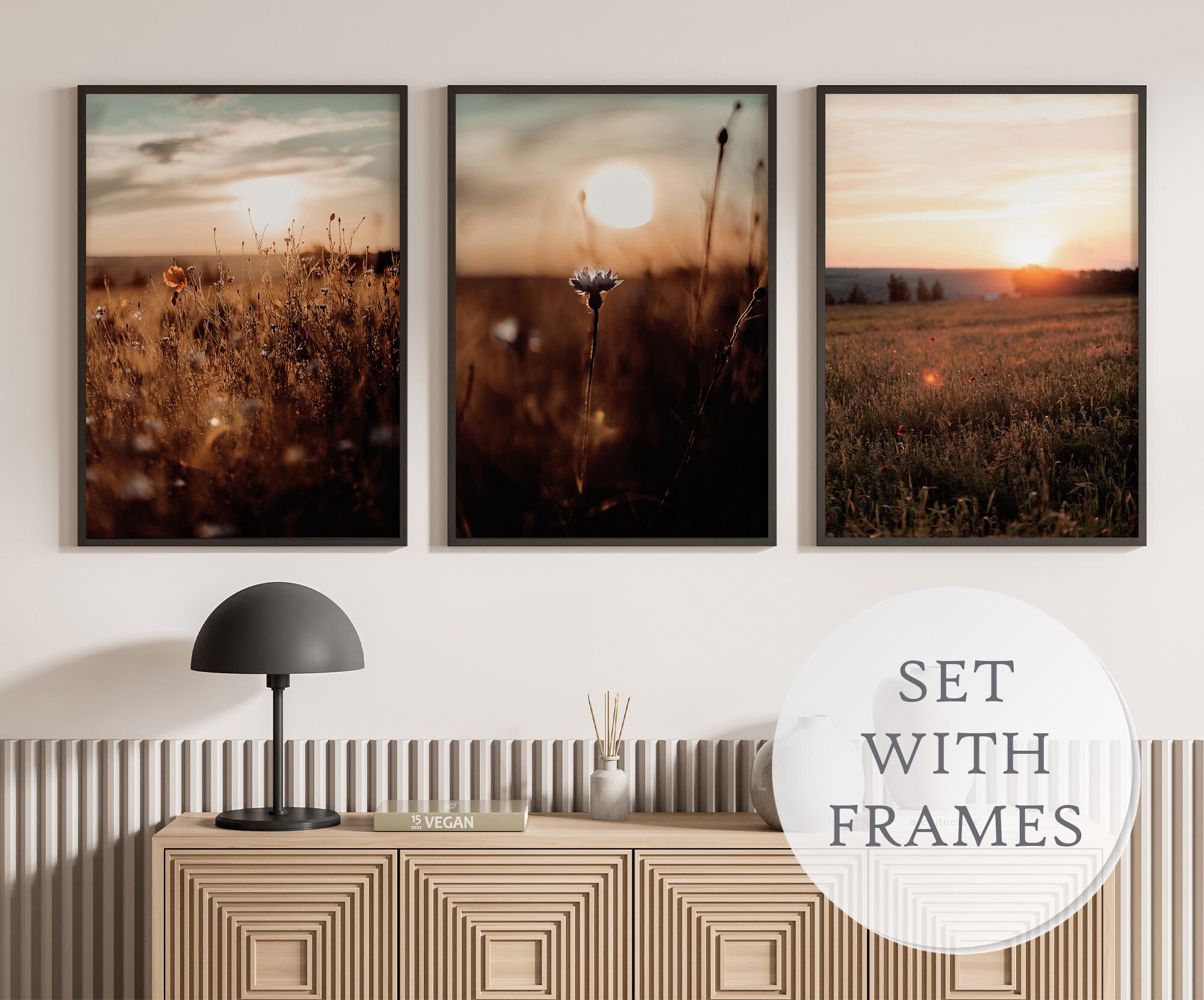 Framed Wall Art Set of 3 Prints Rustic Sunrise Landscape Wall Gallery ...