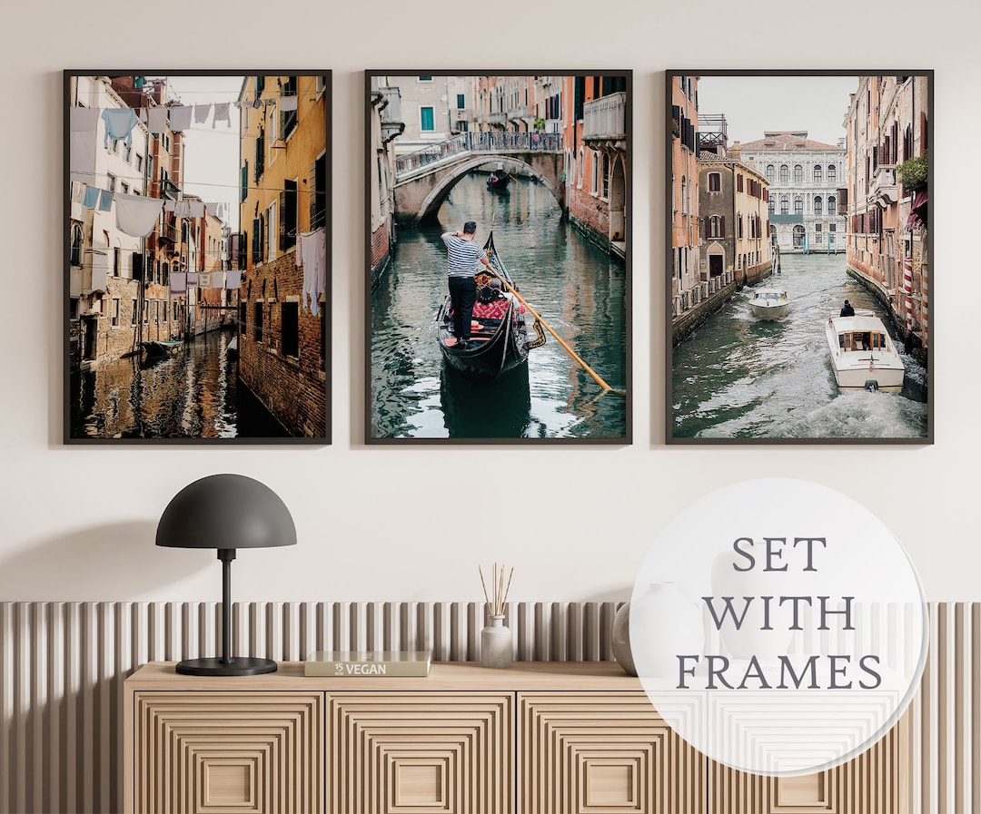 Italy Prints Set, Set of 3 FRAMED Venice Wall Art, Venice Photography ...