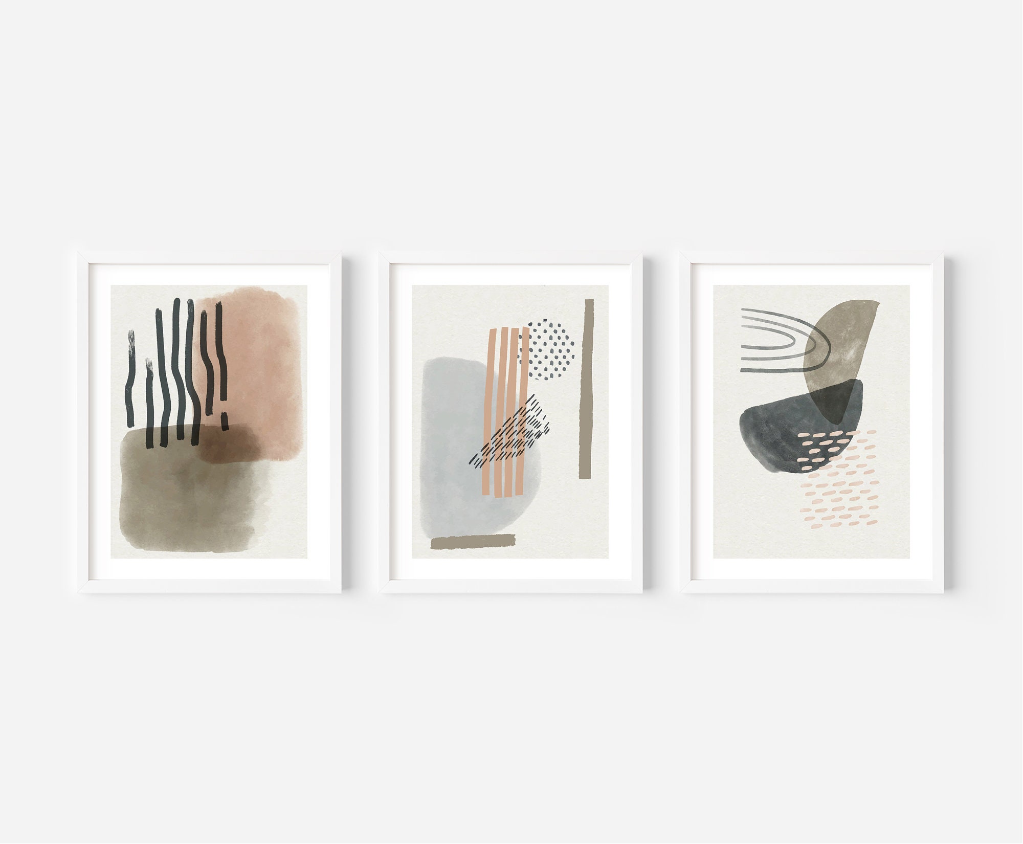 3 Pictures in Frame, Abstract Minimalist Art, Wall Art Set, Boho ...