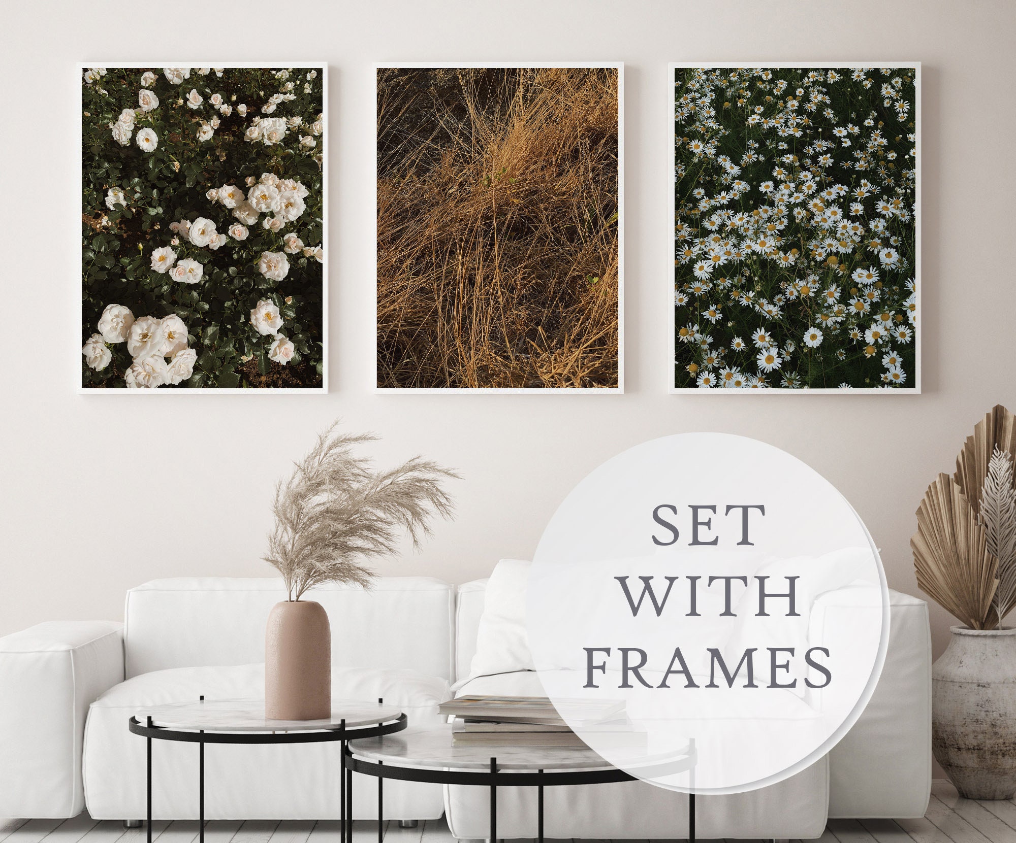 Wall Art in Frame Nature Gallery Wall Set of 3, Rustic Landscape Flower ...