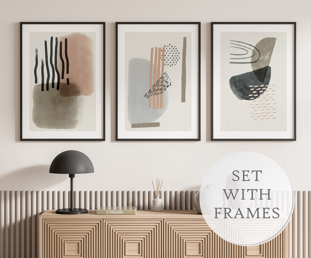 3 Pictures in Frame, Abstract Minimalist Art, Wall Art Set, Boho ...
