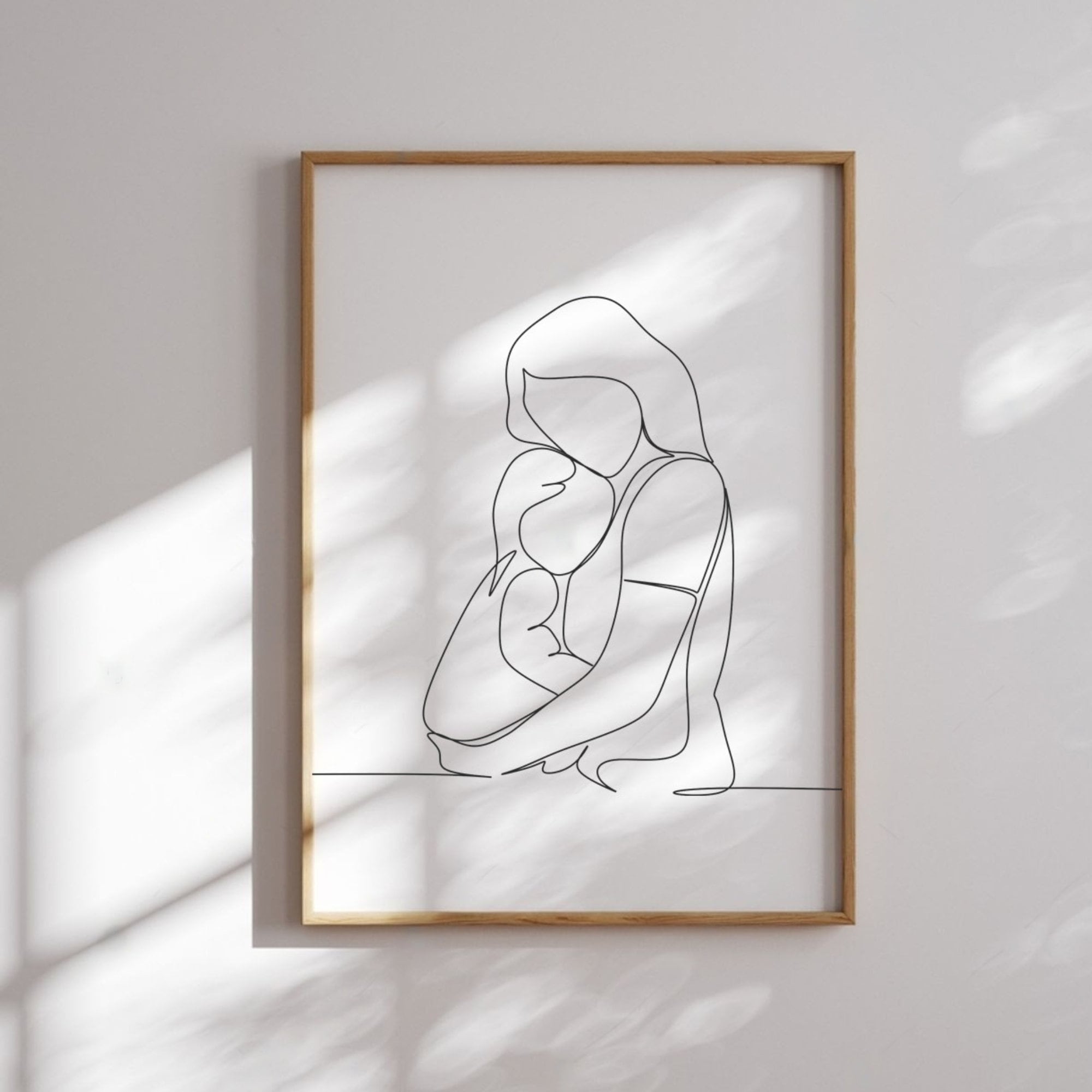 Mother and Baby Line Art, Mother and Daughter Line Drawing, One Line ...