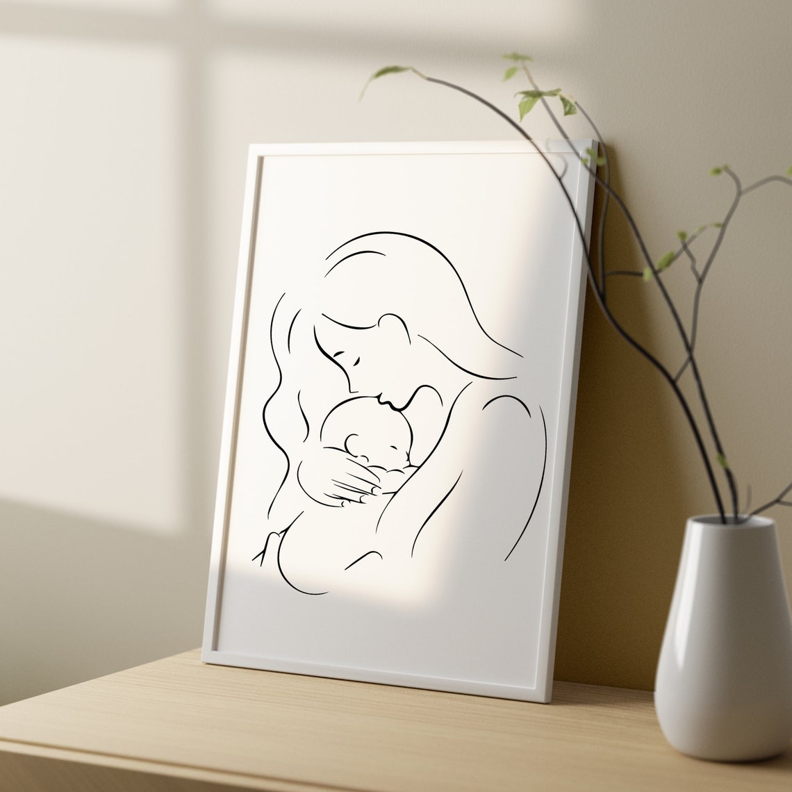 Mother Holding Baby Mother and Baby Line Art Mother's - Etsy