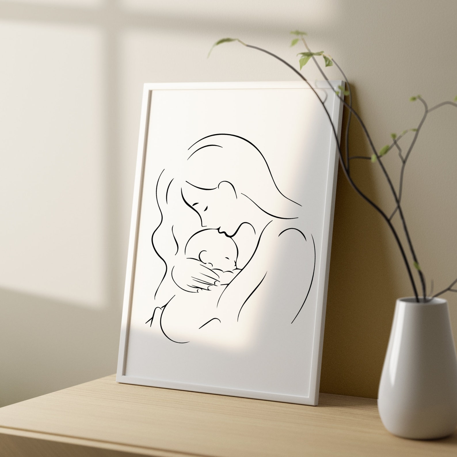 Mother Holding Baby Mother and Baby Line Art Mother's - Etsy