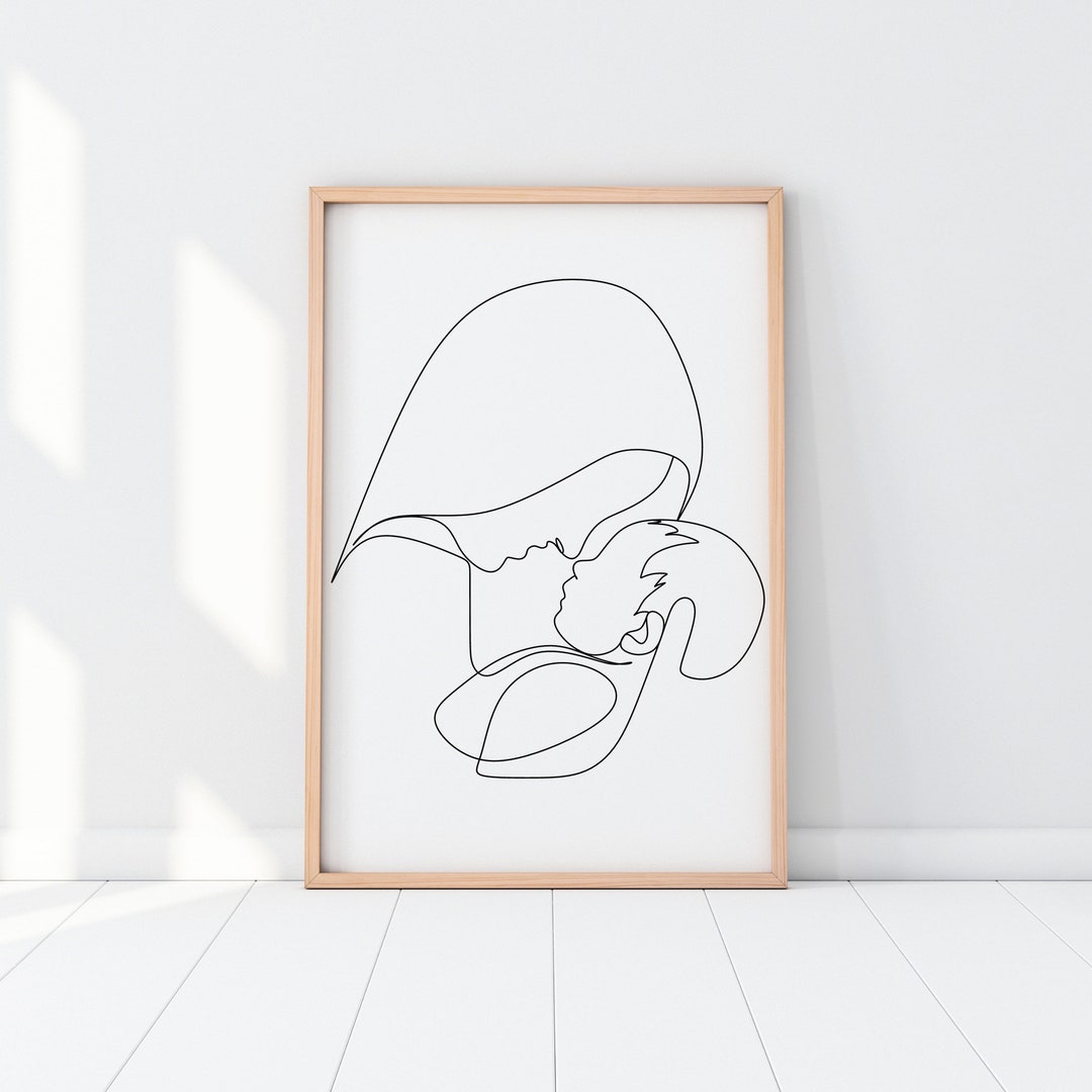 Mother and Baby Line Art, Mother and Child Line Drawing, Mom and Baby ...