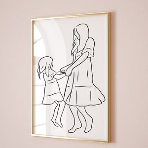 Buy Mother and Daughter Line Art Print Mom and Daughter Line Online in ...