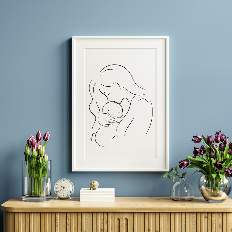 Mother Holding Baby Mother and Baby Line Art Mother's - Etsy