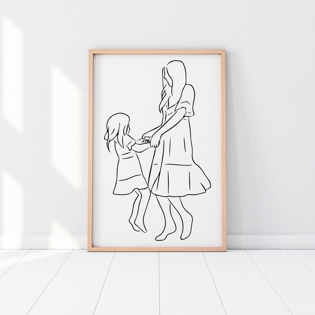 Buy Mother and Daughter Line Art Print Mom and Daughter Line Online in ...