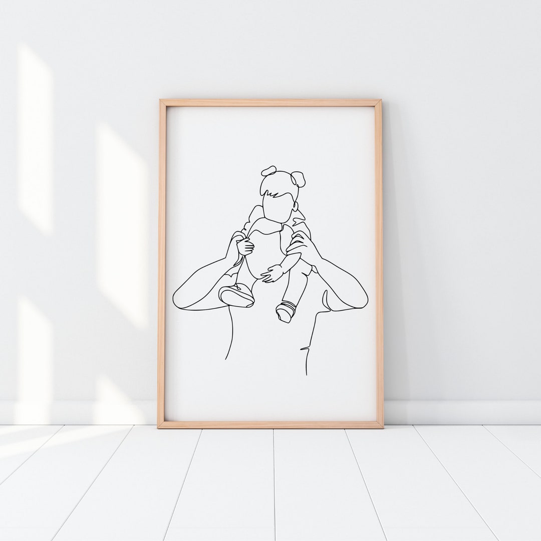 Father and Daughter Line Art, Dad and Daughter Line Drawing, One Line ...