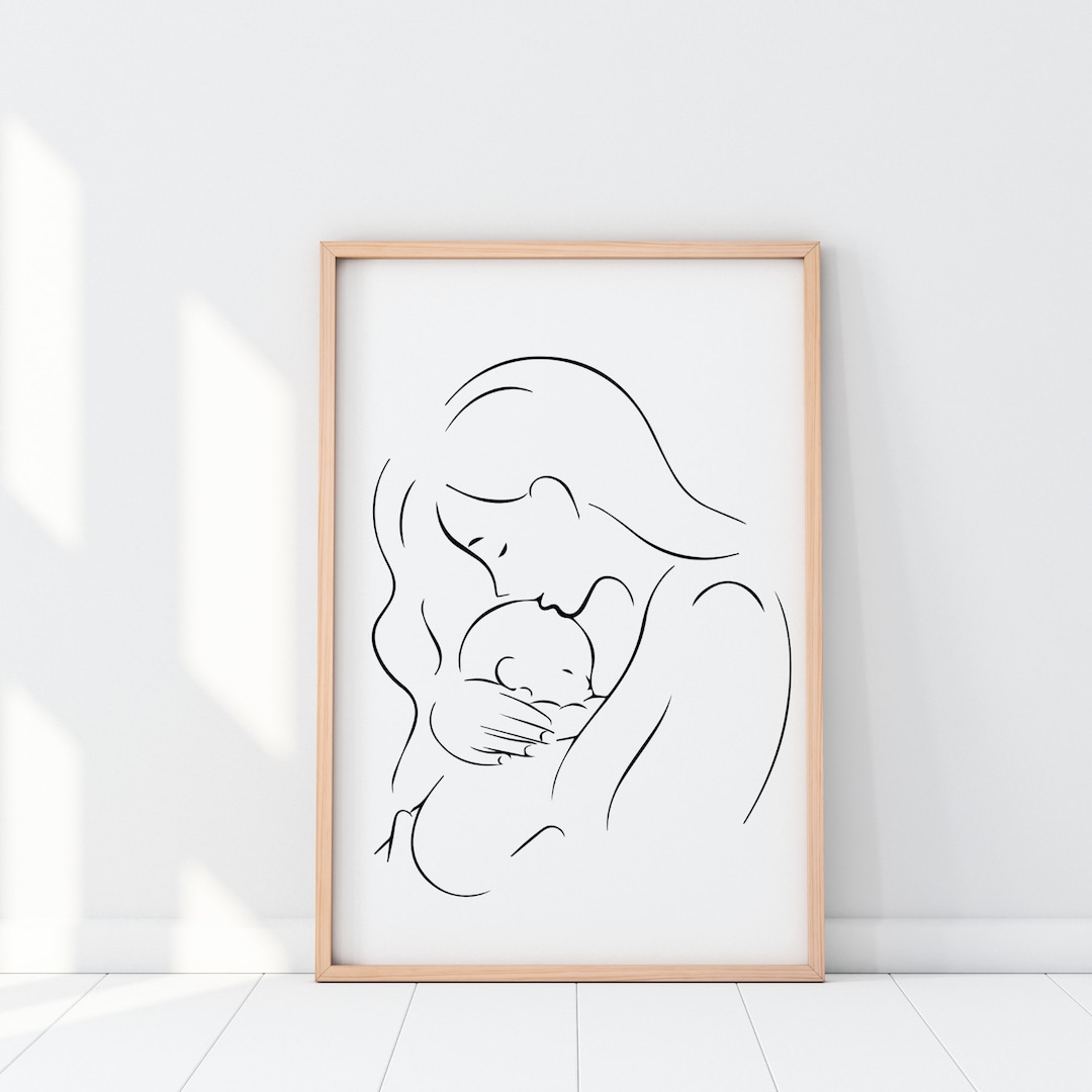 Mother Holding Baby | Mother and Baby Line Art | Mother's Day Gifts ...