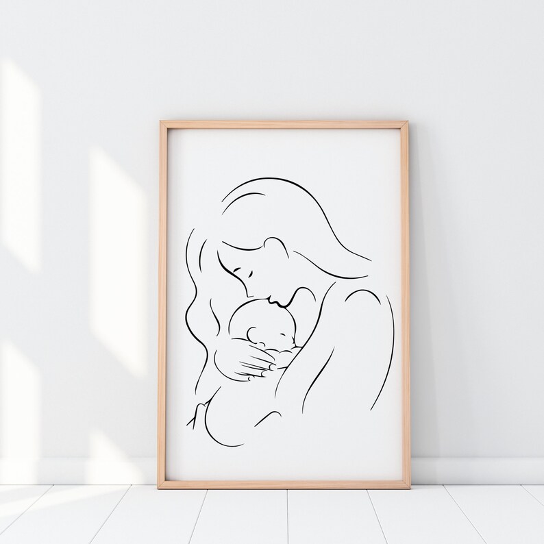 Mother Holding Baby Mother and Baby Line Art Mother's - Etsy