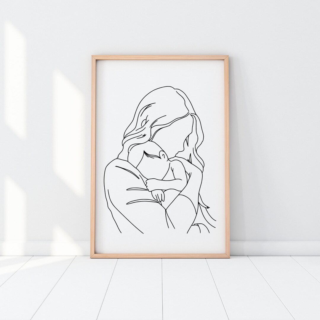 Mother and Baby Line Art Mother and Child Art Line Drawing Mother and ...
