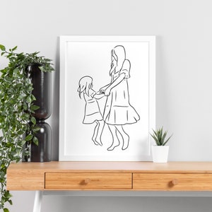 Buy Mother and Daughter Line Art Print Mom and Daughter Line Online in ...