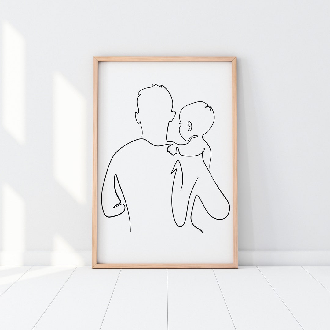 Father and Baby Line Art, Father's Day Gift, Daddy and Me Line Drawing ...