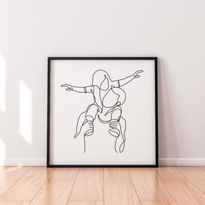 Father and Daughter Line Art, Father's Day Gifts, One Line Drawing ...