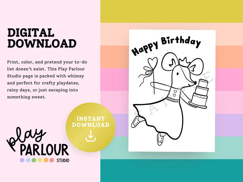 Happy Birthday Mouse Princess | Fun Coloring Page | Coloring Pages for ...